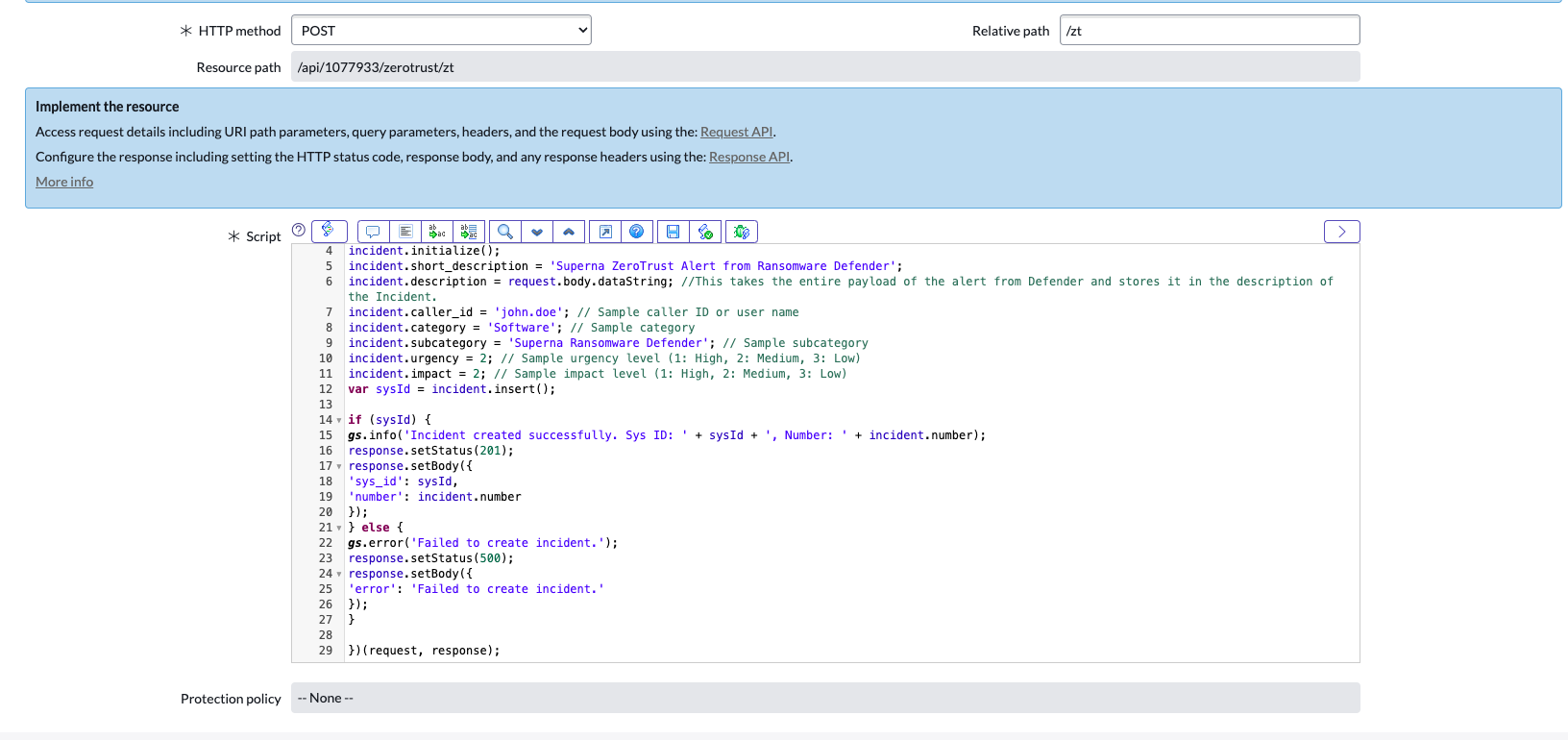 ServiceNow Incident Management Integration with Zero Trust Alerts