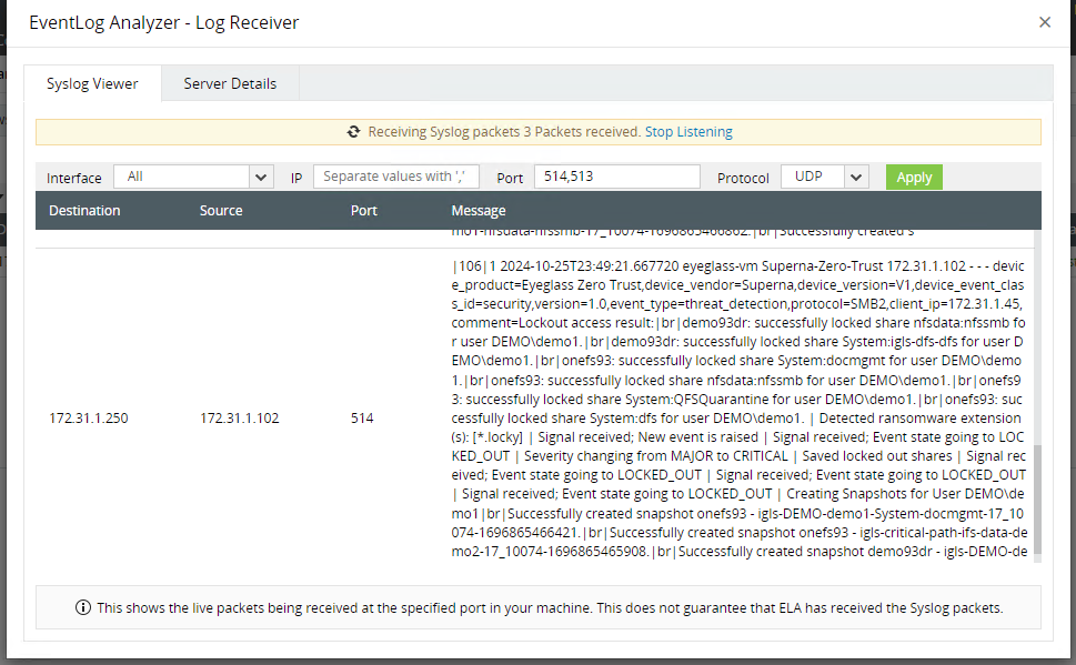 ManageEngine SIEM Log360 Zero Trust Alarm Integration SYSLOG