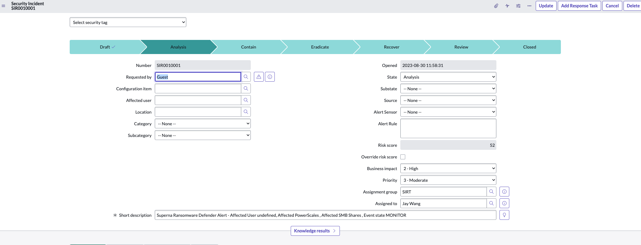 ServiceNow Incident Management Integration with Zero Trust Alerts
