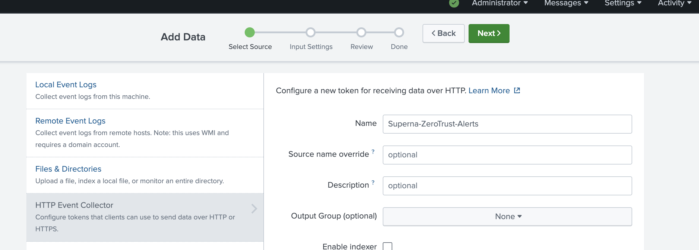 Splunk Enterprise Integration with Zero Trust Alarms